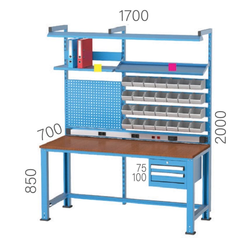3686 – WORKBENCH WITH 2 DRAWERS, PEGBOARD, LIGHTNING SYSTEM AND 28 ...