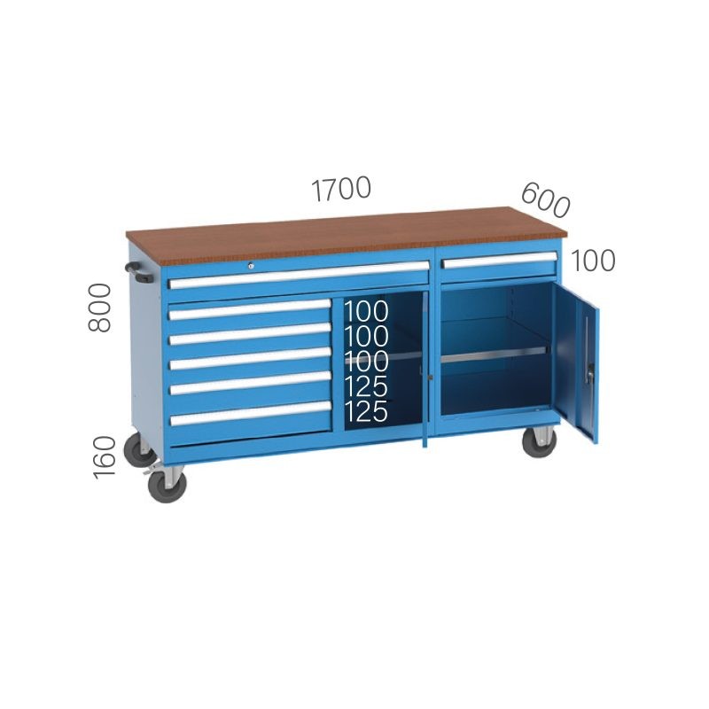 8440 - LONG TYPE WORKING CART 11 DRAWERS, CLOSABLE CABINET and PEGBOARD ...