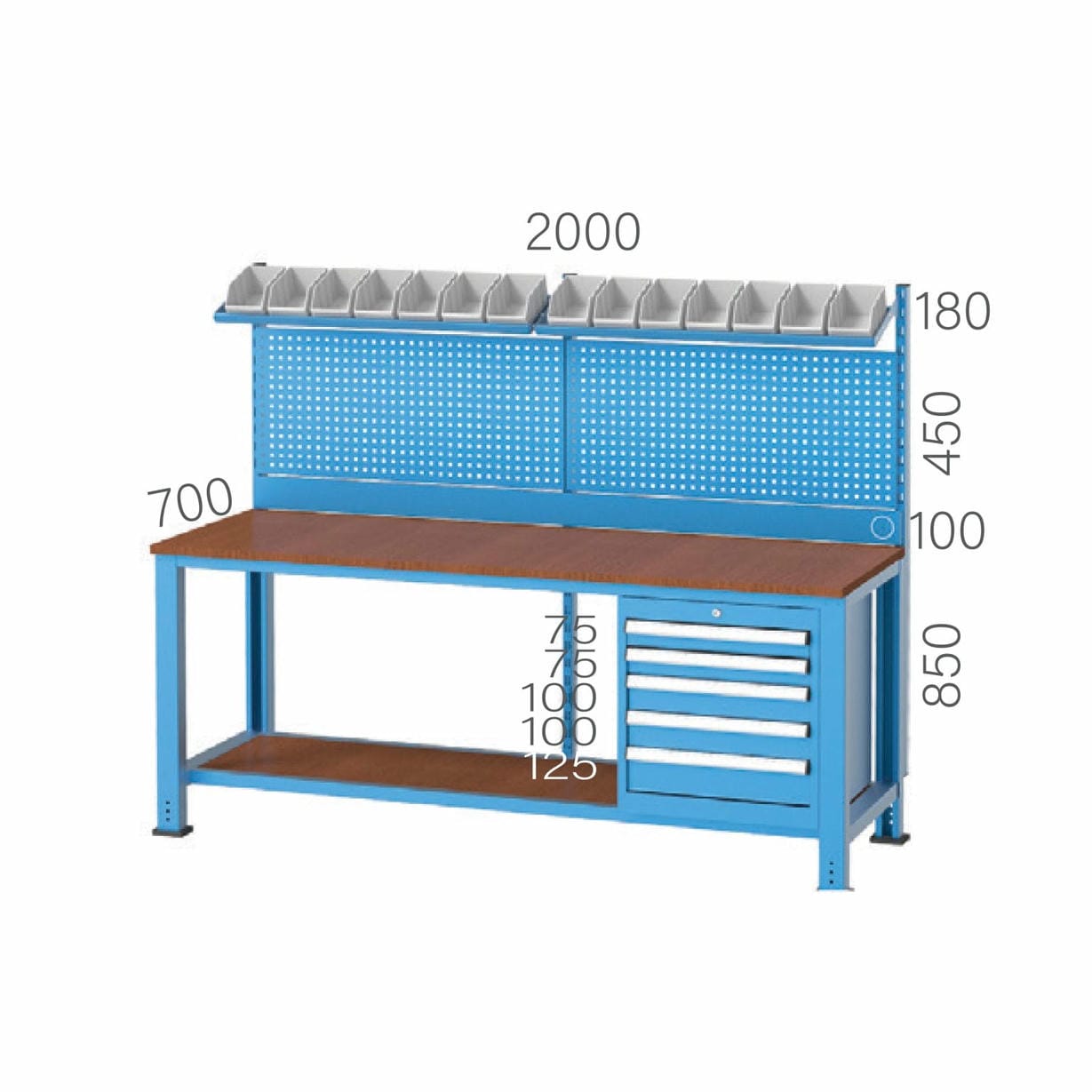 3260 – WORKBENCH WITH 5 DRAWERS, LINBIN BOXES AND PEGBOARD - Koçel