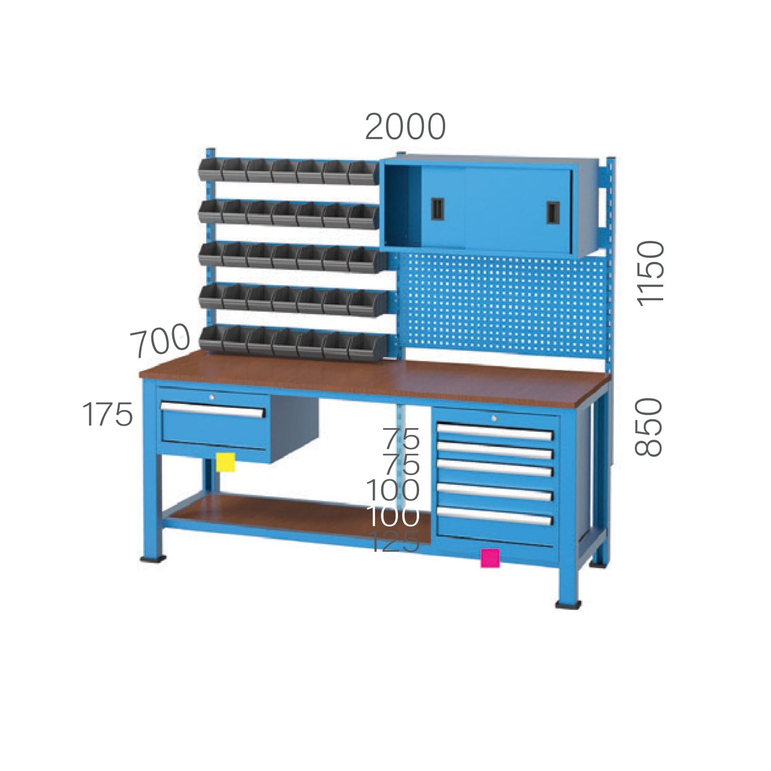 3270 – WORKBENCH WITH 6 DRAWERS, LINBIN BOXES AND UPPER CABINET - Koçel