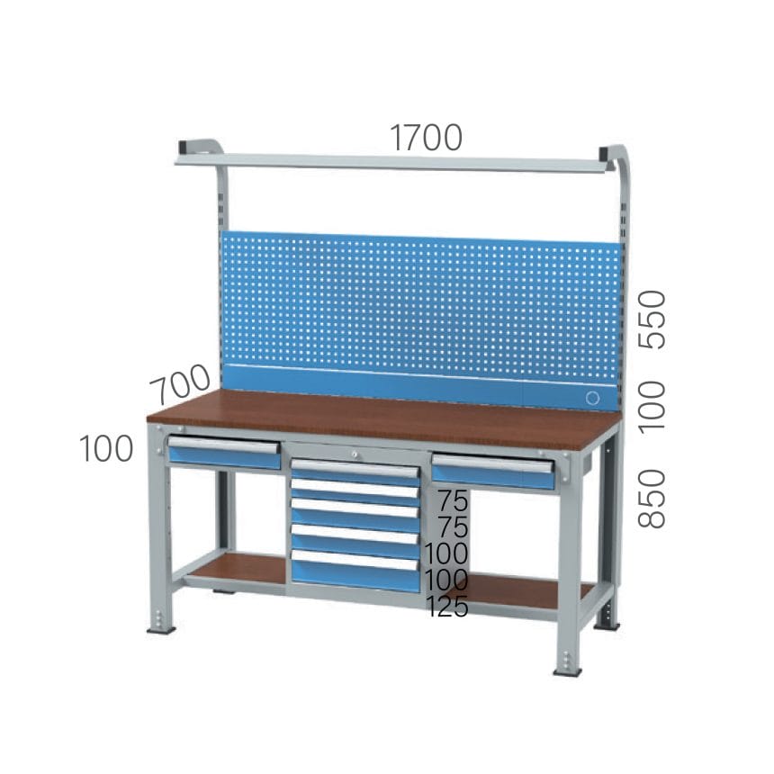 3660 - WORKBENCH WITH 7 DRAWERS , PEGBOARD AND LIGHTING SYSTEM - Koçel
