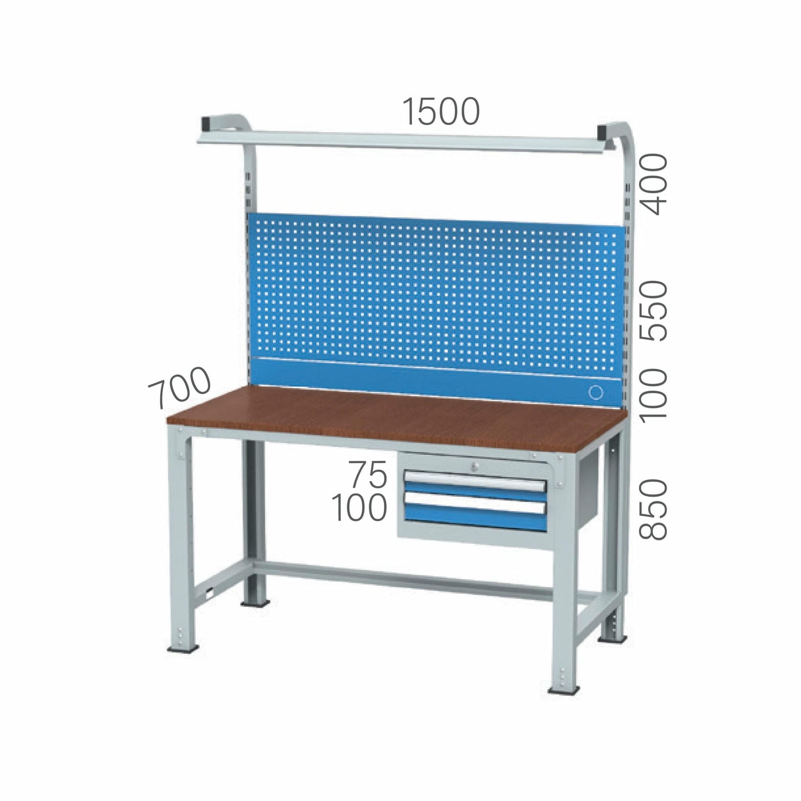 3788 – WORKBENCH WITH 2 DRAWERS, PEGBOARD AND LIGHTING SYSTEM - Koçel