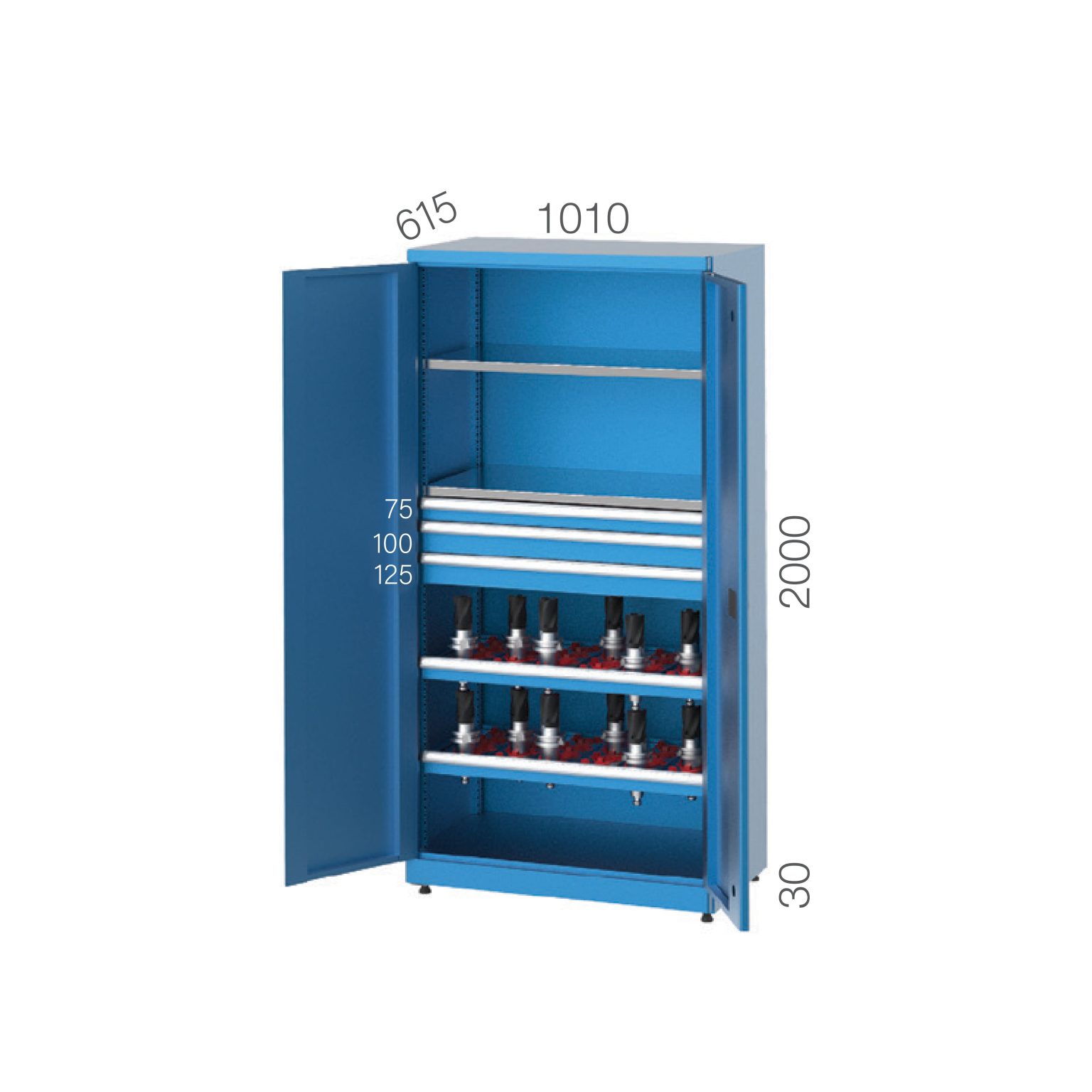 2170 - TOOL CABINET WITH 2 PULL-OUT CNC SHELVES 3 DRAWERS 2 HEIGHT ...