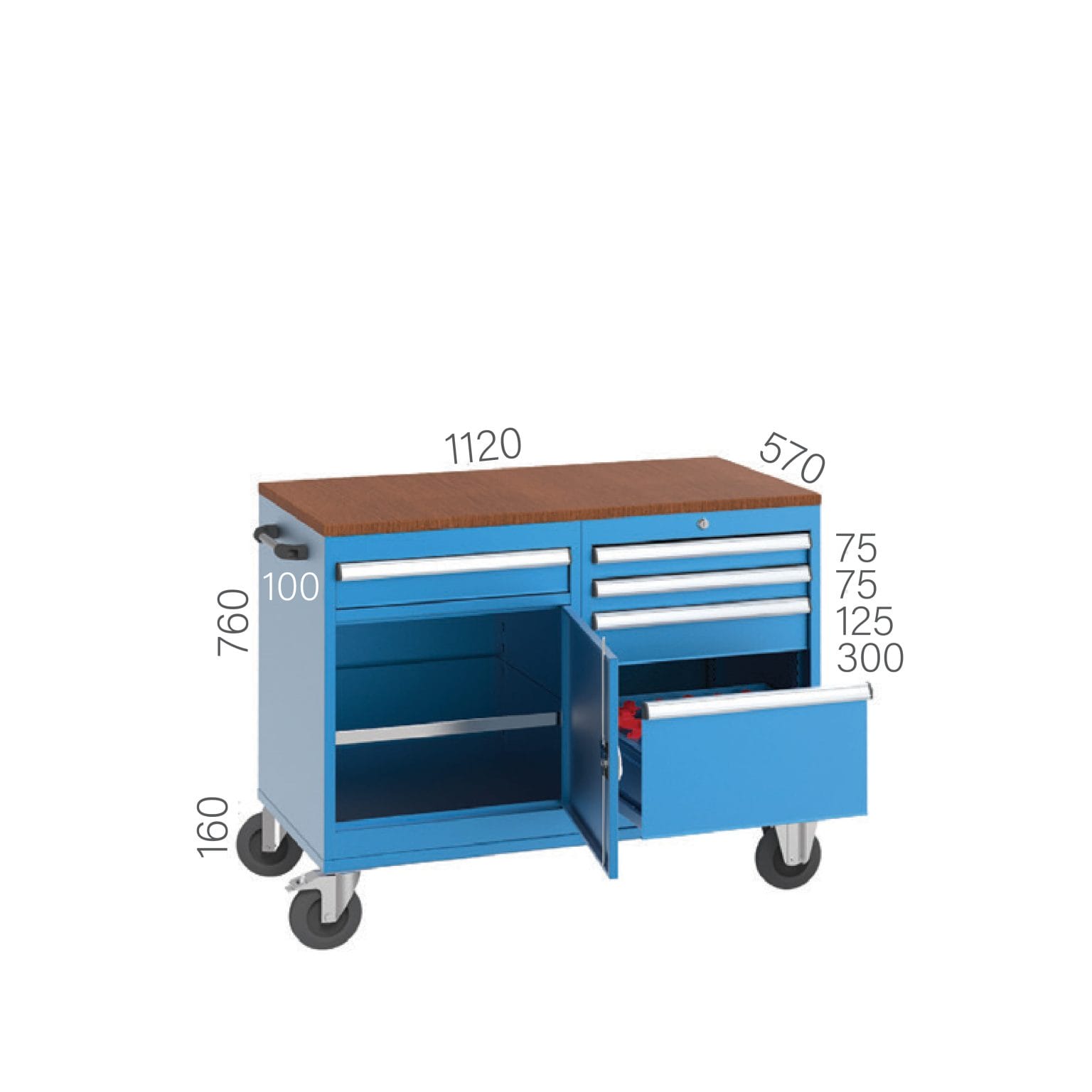 2326 - MOBILE BENCH WITH 1 CUPBOARD 4 DRAWERS 1 CNC STORAGE DRAWER ...