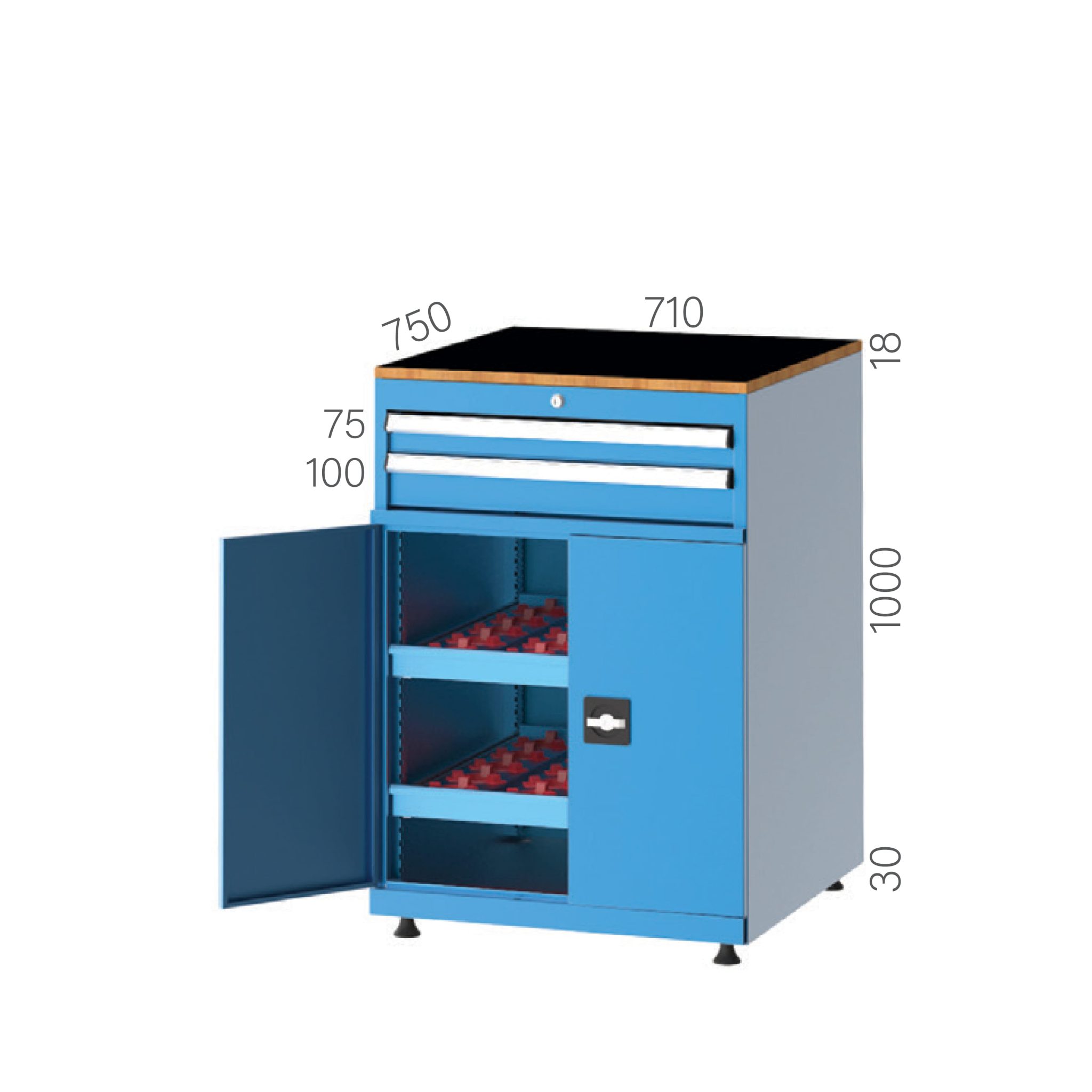 2550 - CNC TOOL CABINET WITH 2 DRAWERS AND 2 PULL-OUT CNC SHELVES ...