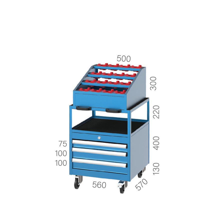 2600 - CNC CART WITH 16 CNC MORSE HOLDERS 1 SHELF AND 3 DRAWERS - Koçel