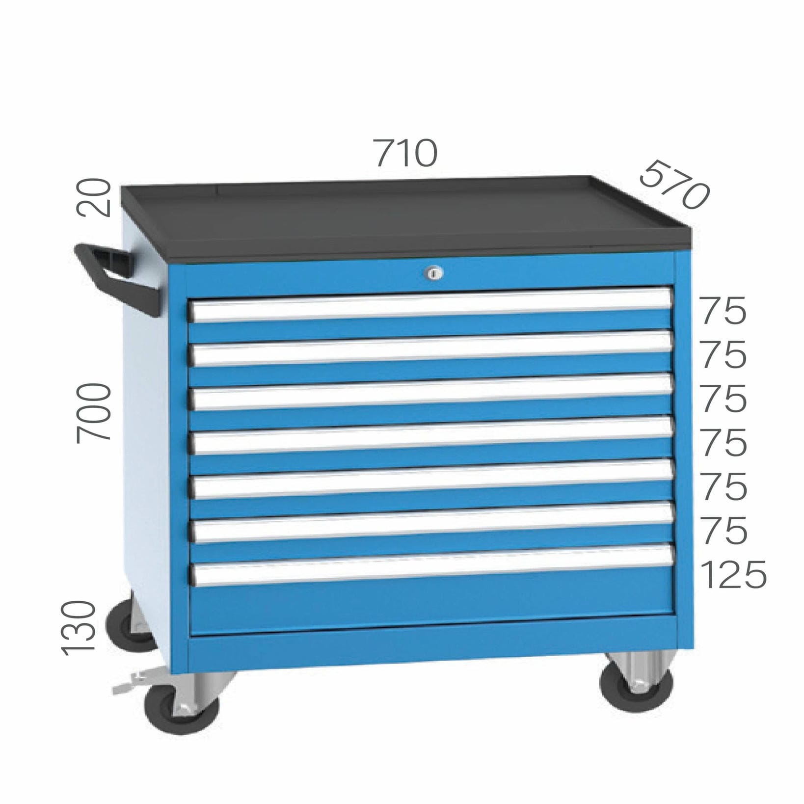 8507 - INDUSTRIAL TYPE TOOL CART 7 DRAWERS (710X570X850mm) - Koçel